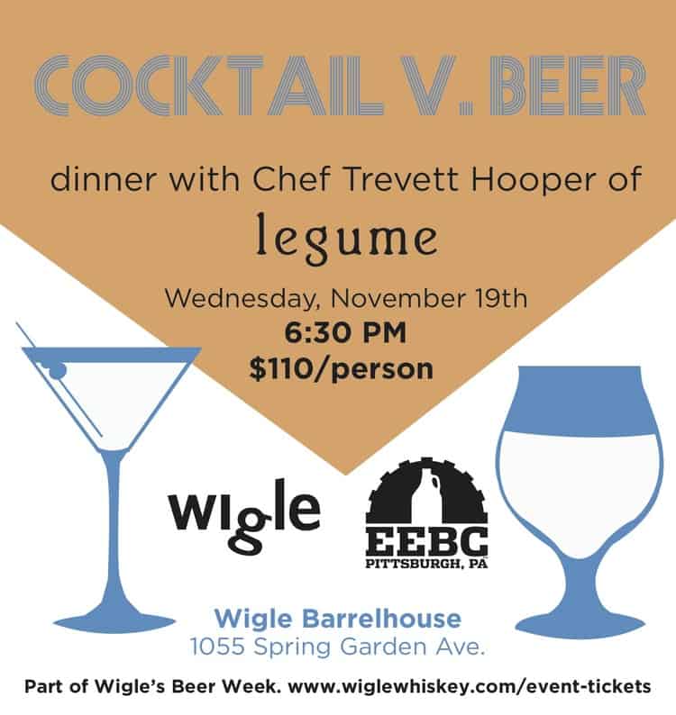 Cocktail vs. Beer Dinner at Wigle Whiskey
